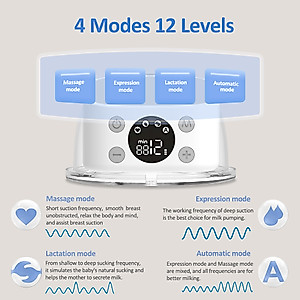 Mcadero Electric Breast Pump,4 Mode & 12 Levels,LED Display, Wearable Hands-Free Breast Pump,Portable Breast Pump (White M1 2PCS)