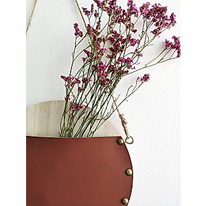 RISEON Handmade Boho Leather Wall Pocket Wall Hanging Decorative Storage Organizer,Natural Rustic Wall Plant Holder Pouch,Small Wall Displsy Bin Organizer