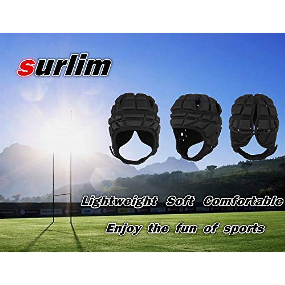 Surlim Rugby Soft Helmet Soccer Headgear Scrum Cap 7v7 Flag Football Headguard for Adult Large (Black)