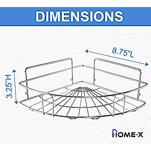 Home-X Stainless-Steel Corner Shelves for Shower Wall, in-Shower Organizer, Adhesive Shower Corner Shelves, Set of 2, 8 ¾” L x 8 ¾” W x 3 ¼” H, Stainless Steel
