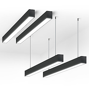 Barrina 4FT LED Linear Light 5568-0-10V Series, 2nd-Generation, Dimmable 45W 4500LM (Dimmer Not Included), Seamless Connection, 3000K-6000K Color Changing, Linkable Office Lighting, Black, 4 Packs