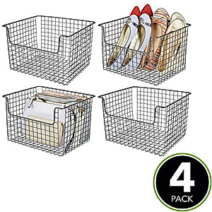 mDesign Metal Wire Closet Storage Basket Organizer with Front Dip Opening for Organizing Bedroom, Bathroom, Mudroom, Entryway, Hallway, or Linen Closets - Concerto Collection - 4 Pack - Graphite Gray