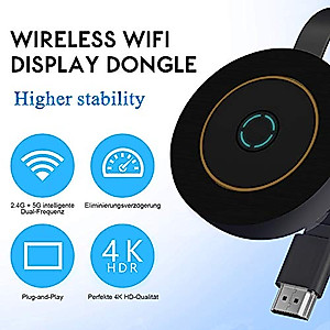 Wireless Display Dongle, 4K WiFi Portable Display Receiver 1080P HDMI Screen Mirroring Compatible with iPhone Mac iOS Android to TV Projector Support Miracast Airplay DLNA No Switching