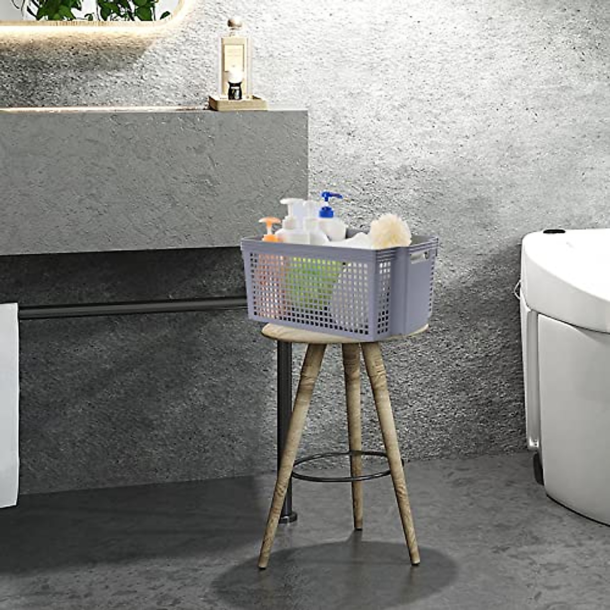 Ponpong 18L Large Plastic Stackable Baskets, Stacking Plastic Storage Basket, Pack of 6