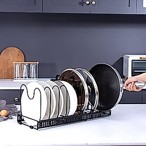 GZHXHMY Expandable Pot and Pan Organizer for Cabinet,Pot Rack with 10 Adjustable Compartment Kitchen Storage (Black)