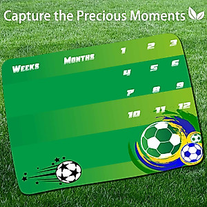 KIKIDOR Soccer Theme Baby Monthly Milestone Blanket Football Field Sports Newborn Boy Baby Shower Photo Background Props Nursery Decor Personalized Growth Chart Flag Blanket 48x40inch BTYYKI010