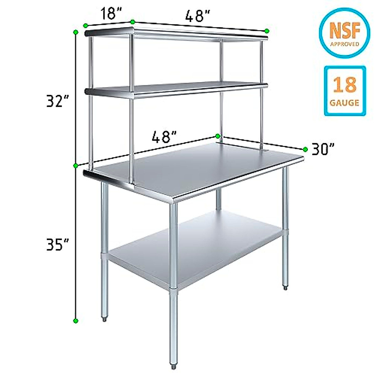 KPS Commercial Stainless Steel Work Prep Table 30 x 48 with Double Overshelf 12 x 48 - NSF