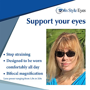 In Style Eyes Lovin Mawi Wrap Around Bifocal Sunglasses, Rimless Reading Glasses with UV Protection - Polarized Lens - Black - 2.5x