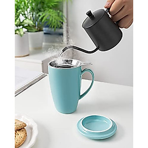 Sweese 15 OZ Porcelain Tea Mug with Infuser and Lid, Loose Leaf Tea Cup, Gifts for Tea Lover, Turquoise - 201.102