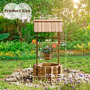 UDPATIO Wishing Well for Outdoors Planter for Plants Flowers Large Wooden Planter with Hanging Bucket, Rustic Solid Fir Wood of Decor for Garden Yard Patio Lawn Backyard Home Decor with Gloves