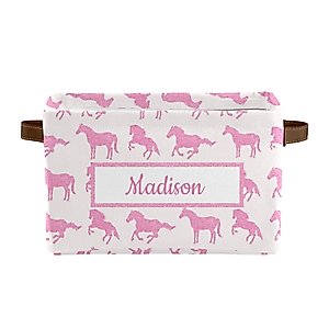 Deven Pink Glitter Horse Personalized Large Storage Baskets for Organizing Shelves with Handle,Closet Decorative Storage Bins for Toy, Bathroom,Nursery,Home 1 Pack