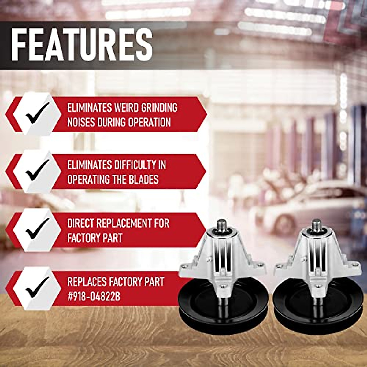 Replacement Lawn Mower Spindle Assembly with Pulley Set of 2 - Compatible with Cub Cadet, Troy-Bilt, MTD 42 Inch Deck - Replaces 918-04822B, 618-04822, 618-04822A, 618-04822B, 918-04889, 91804889A