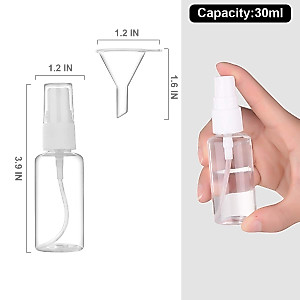 Spray Bottle, 1oz/30ml Small Plastic Fine Mist Spray Bottles, Mini Empty Travel Bottles with Funnels and Labels 6 Pack
