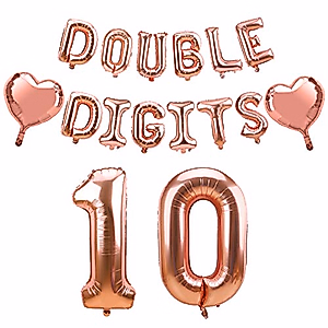 Luxiocio Double Digits Birthday Decorations, Happy 10th Birthday Balloons Banner for Girls, Rose Gold Double Digits 10 Year Old Birthday Party Supplies