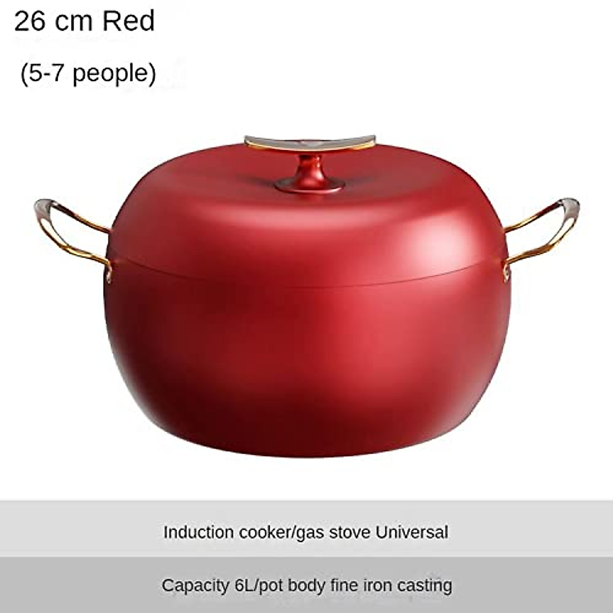 LMPN Cooking Pot, Soup pot 6L 26cm Apple Shape Enameled Cast Iron Dutch Oven with Dual Handle Suitable for All stoves, Saucepan Grill Pan Induction Cooker Gas, Kitchenware