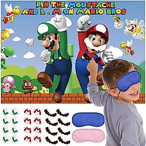 Super Bros Party Supplies,Video Games Party Game Pin The Moustache on Cartoon, Super Bros Party Favors,Large Poster for Super Bros Birthday Party Decorations 19 * 27 Inch