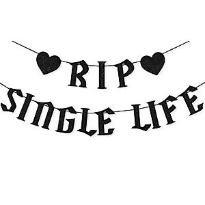 VILIFEVER Pre-Strung Rip Single Life Banner Gothic Bachelorette Party Decorations, Black Glitter Halloween Bridal Shower Engagement Wedding Photo Backdrop Party Supplies