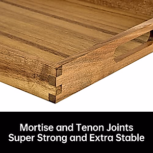 KITEISCAT Acacia Wood Serving Tray with Handles - 17-Inch Decorative Wooden Tray - Perfect for Breakfast, Lunch, Dinner, Appetizers, Patio, Ottoman, Coffee Table - Durable Living Room and Couch Tray