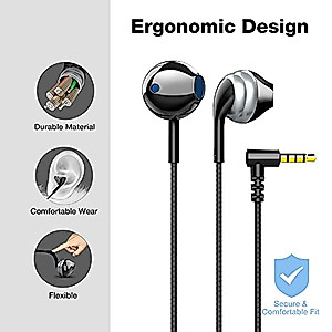 Wired Earbuds with Microphone, Noise Isolating in-Ear Headphones, Earphone Fits 3.5mm Interface for iPad,Mp3/Mp4, Apple iPhone, Android Smartphones (Black)