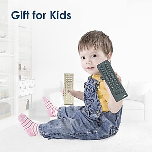 2Pack Silicone Baby Teething Toys, Soft Chew Toys with TV Remote Control Shape, Teether Early Educational Sensory Toy for Babies 3-12 Months Boys or Girls(Grey+White)