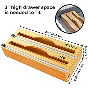 2 in 1 Foil and Plastic Wrap Dispenser with Cutter - Tin Foil Organizer for Drawer - Aluminum Foil Dispenser with Cutter - Plastic, Kitchen Wrap Organizer - Chic Saran Wrap Dispenser with Cutter