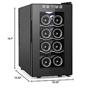 Mini Wine Fridge, 8-Bottle Small Wine Cooler, Wine Cooler Refrigerator With Removable Shelves Interior Lighting Digital Touch Control, And Private Reserve Wine Cellar For Home, Office, Bar