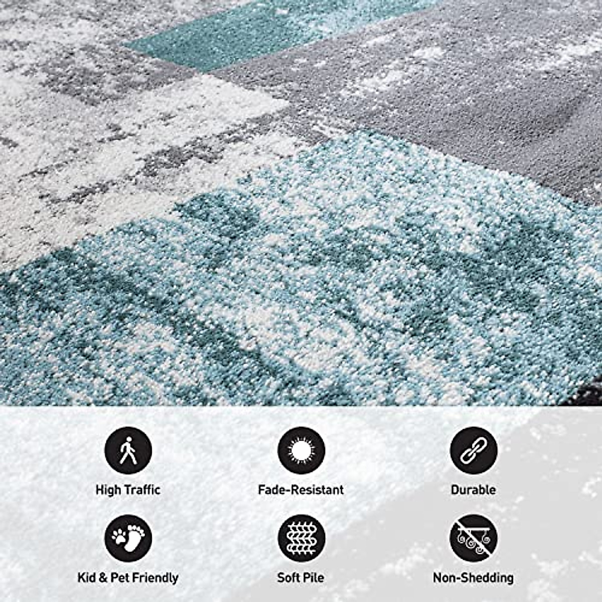 Rugshop Contemporary Abstract Boxes Stain Resistant High Traffic Living Room Kitchen Bedroom Dining Home Office Area Rug 8'x10' Blue