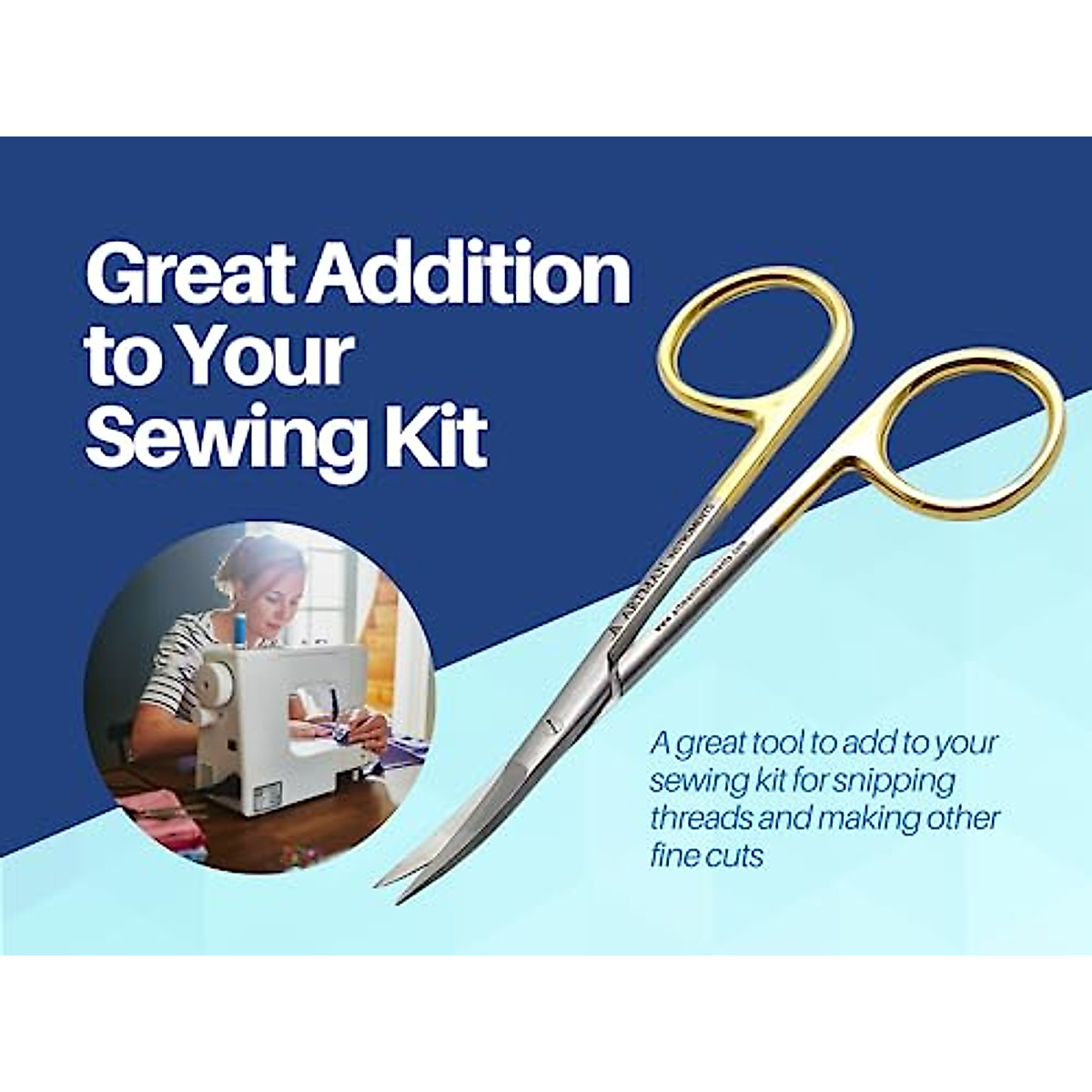 Scissors 4.5 inches Curved with Tungsten Carbide Inserts| Gold Plated Handle Extra Sharp and Durable by ARTMAN INSTRUMENTS