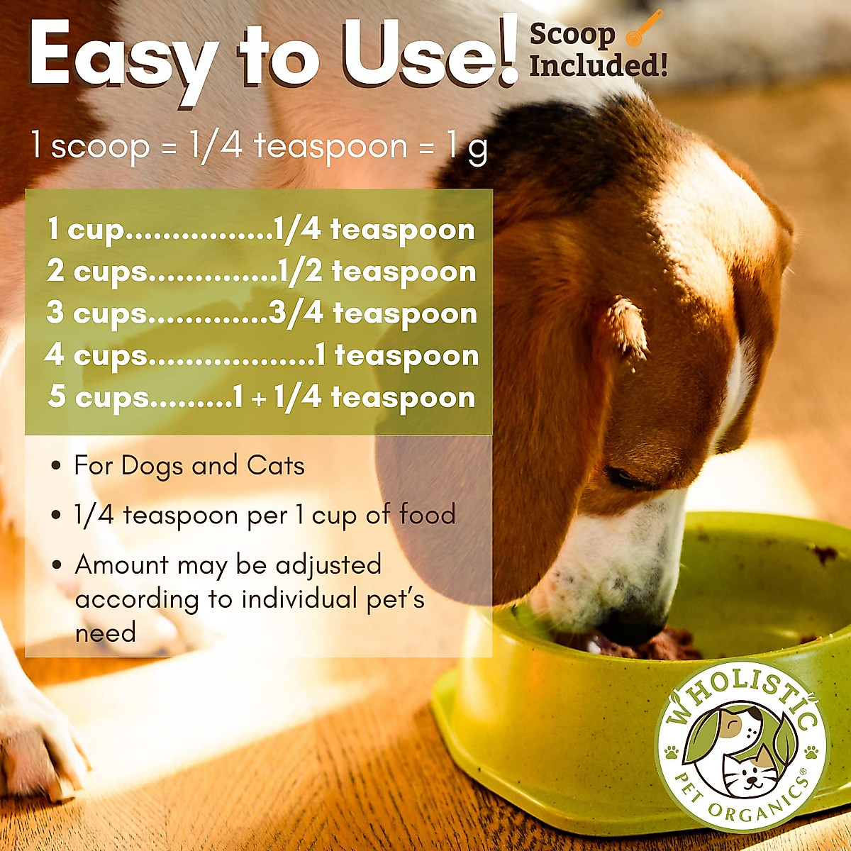 Wholistic Pet Organics WholeBiotics Supplement: Organic Dog Probiotic Powder - Cat Probiotic with Digestive Enzymes - Dog Probiotics for Diarrhea, Gas, Constipation, Upset Stomach, Allergies - 1 Oz