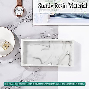 Emibele Vanity Tray, 8" Rectangular Resin Bathroom Kitchen Sink Counter Organizer Tray Dresser Tray Jewelry Ring Dish Holder Cosmetic Tray for Perfume Candle Small Plant Home Decor, Mini, Marble White