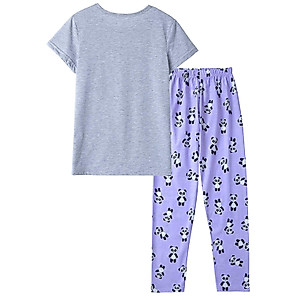 Jashe Panda Pajamas for Girls Size 12 Short Sleeve & Pants Fall PJ Pal Toddler Kids Jammies Set Grey & Purple