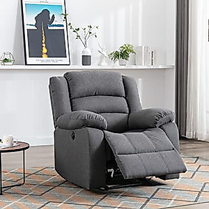 EBELLO Classic Power Recliner Chair, Oversized Electric Overstuffed Chair with Soft Cushion and Back, Sofa with Comfortable Armchair, Gray
