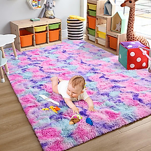 Chicrug Cute Fluffy Area Rug for Girls Bedroom, 5x8 Feet Fluffy Kids Rug for Room Decor, Shag Soft Dorm Playroom Rug, Bedside Rug for Baby Nursery Room, Hot Pink
