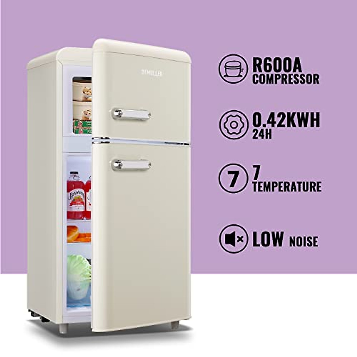 DEMULLER Retro Mini Fridge 3.5 Cu.ft Refrigerator with Top Freezer Compact Fridge Apartment Size Refrigerator Dual Door Fridge with Handles Small Refrigerator for Home Office Dorm