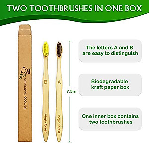 Virgin Forest 10 Pcs Soft Bristles Bamboo Toothbrush, Biodegradable Natural Bamboo Charcoal Toothbrushes, Eco Friendly Color Bristle Wood Tooth Brushes