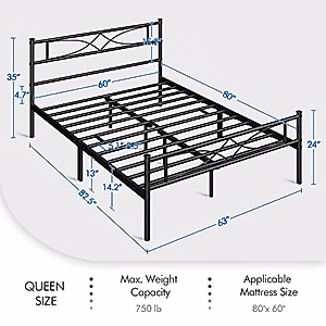 Yaheetech Metal Queen Size Bed Frame, Platform Bed Frame, Mattress Foundation with Curved Design Headboard & Footboard, NO Box Spring Needed, Heavy-Duty Support, Easy Assembly, Queen, Black