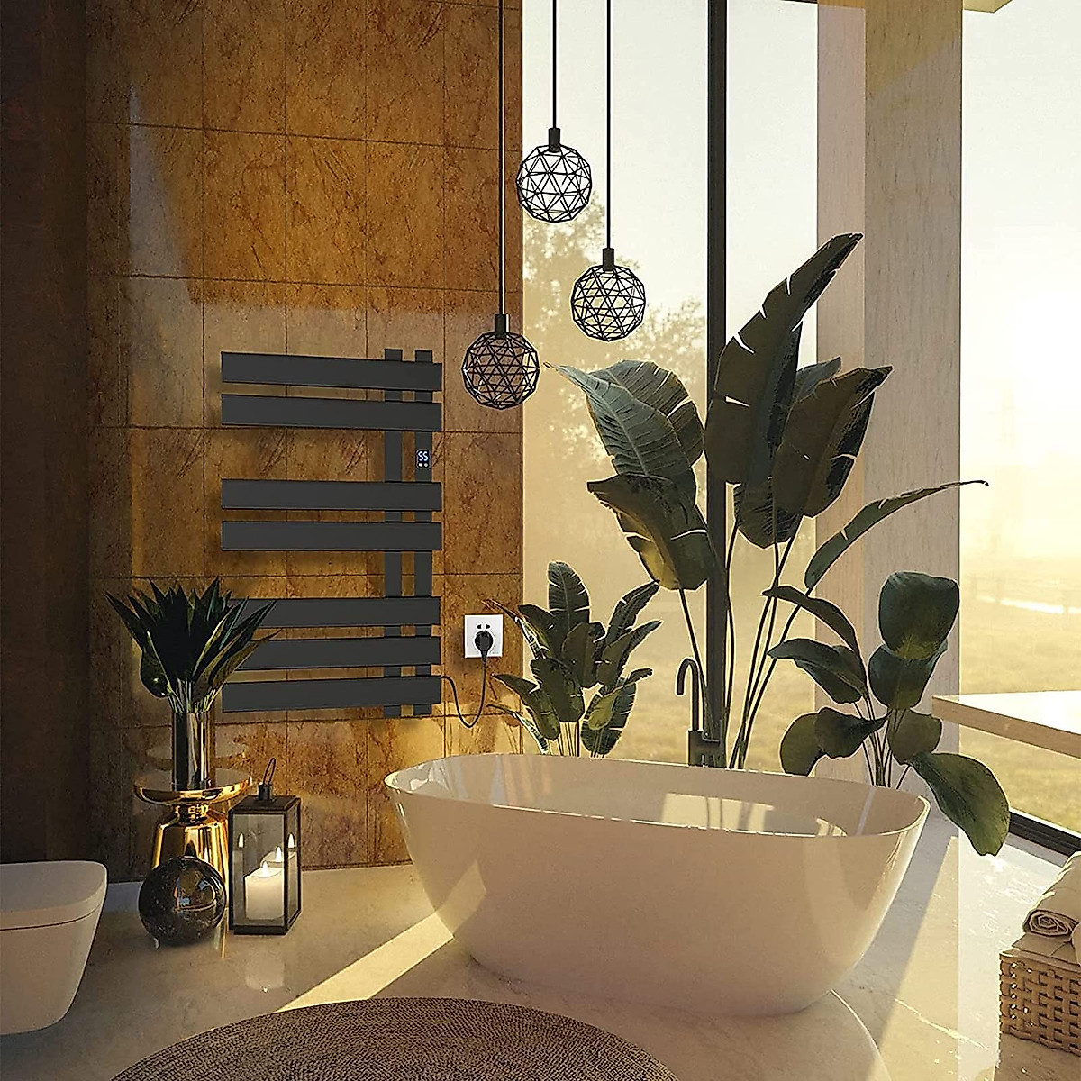 Electric Towel Rail, Bathroom Radiator, Wall Mounted Towel Warmer and Towel Dryer Made of Aluminium Alloy with Timer Temperature Control Anthracite, Black (Black) Beautiful Scenery