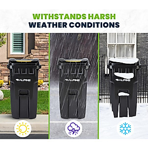 Alpine 64 Gallon Trash Can with Wheels - Large Heavy Duty Outdoor Trash Can with Lid, Rolling Trash Can Outdoor, Outside Wheeled Garbage Can for Residential and Commercial Use (Black)