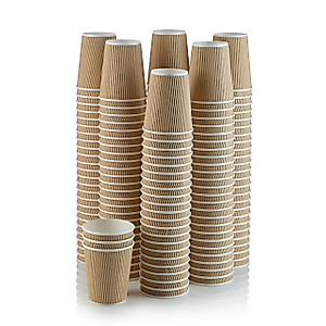 NYHI Set of 150 Ripple Insulated Kraft 12-oz Paper Cups – Coffee/Tea Hot Cups | Recyclable |3-Layer Rippled Wall For Better Insulation | Perfect for Cappuccino, Hot Cocoa, or Iced Drinks