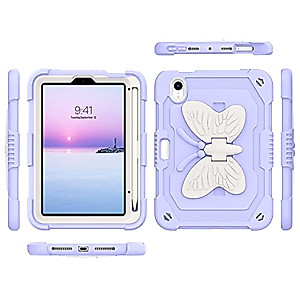 BENTOBEN iPad Mini 6 Case, 2021 iPad Mini 6th Generation Case with Pencil Holder 2 in 1 Heavy Duty Rugged Shockproof Kickstand Hybrid Bumper Protective Girl Women Boy Mini 6 Tablet Cover,Purple Design