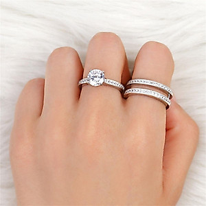 SUNLIAT Engagement Wedding Ring Set for Women,925 Sterling Silver Round Cubic Zirconia Bridal Rings Sets, Wedding Band Promise Rings for Her Simulated Diamond Anniversary Ring