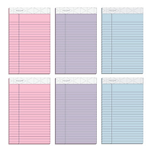 TOPS Prism+ Writing Pads, 5x 8, Perforated, Jr. Legal Ruled, Narrow 1/4 Spacing, Assorted Colors, 2 Each: Pink, Orchid, Blue, 50 Sheets, 6 Pack (63016)