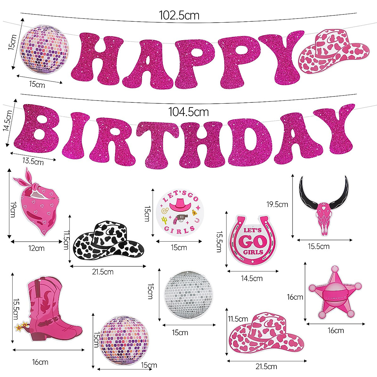 Western Cowgirl Party Hanging Decorations,Disco Cowgirl Birthday Party Decorations Hot Pink Happy Birthday Banner Disco Cowgirl Hanging Swirls Bachelorette Party Decor Supplies for Women Girls