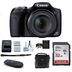 Canon Powershot SX530 HS Digital Camera Bundle Kit; Includes: Spare NB-6L Battery + 32GB SDHC Class 10 High Speed Memory Card + Camera Bag + Mini Tripod and Card Reader + More