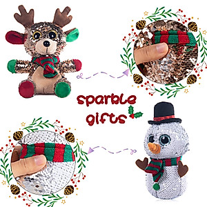 My OLi 7" Plush Christmas Stuffed Animals Flip Sequin Plush Christmas Santa Claus Penguin Snowman Reindeer Plush Toys Pack of 4 Christmas Ornaments for Kids