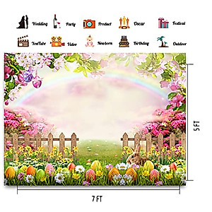 CHAIYA 7X5ft Easter Backdrop Spring Easter Backdrop Colorful Eggs Rainbow Backdrop for Easter Party Decoration Backdrop Children Adult Birthday Party Decor Banner CY259