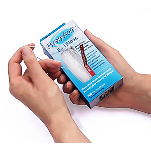 ProxySoft 3-in-1 Dental Floss for Optimal Teeth Flossing​- 1 Pack Pre-Cut Ortho Floss Threaders for Braces, Tight Spaces, Bridges, Implants with Built-in Soft Proxy Brush and Stiff Threader Flosser
