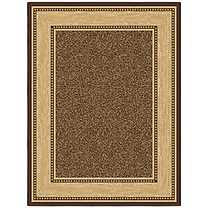 Machine Washable Bordered Design Non-Slip Rubberback 5x7 Traditional Area Rug for Living Room, Bedroom, Kitchen, Dining Room, 5' x 6'6", Brown