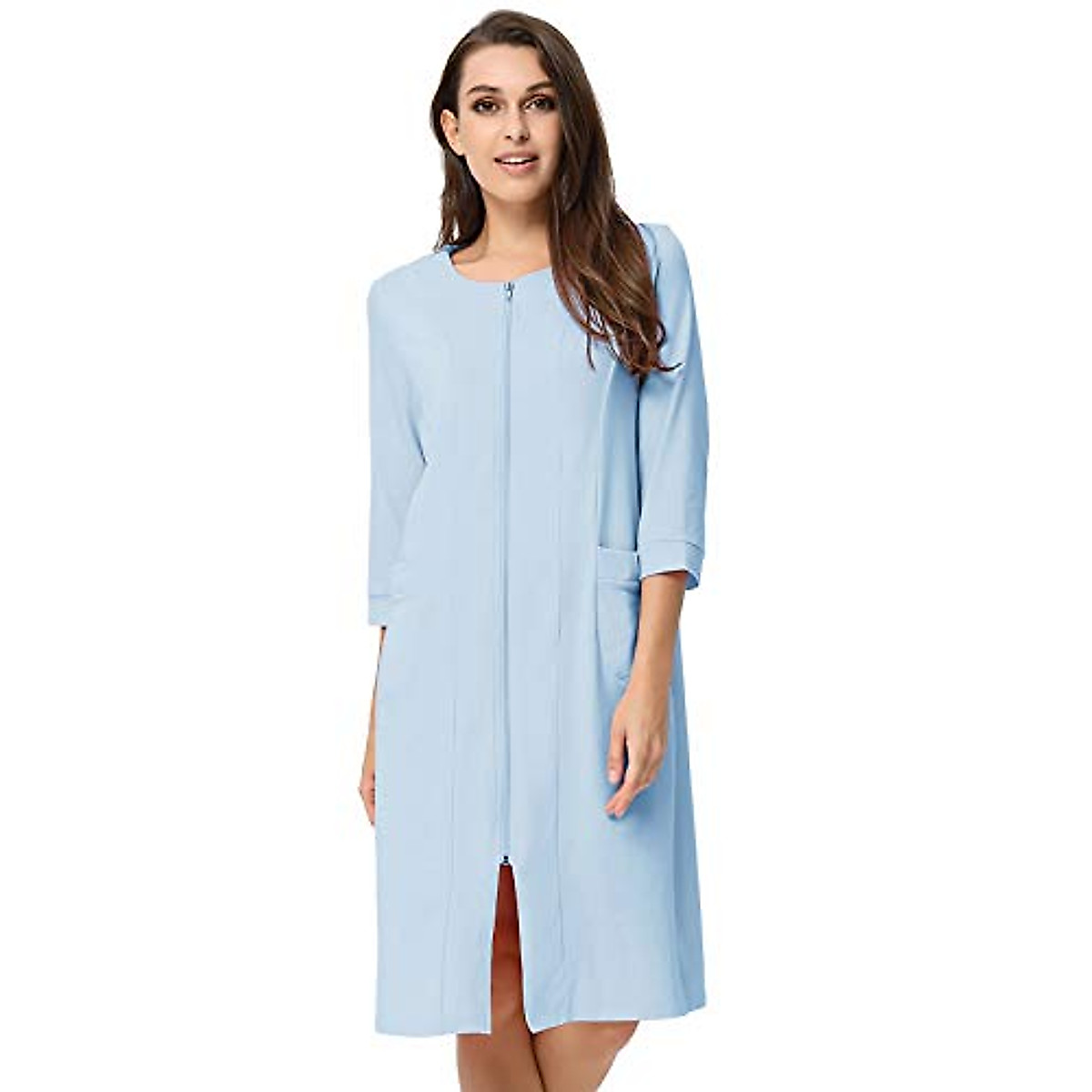 Cotton Terry Cloth Shortie Zip Robe Lightweight Zippered Bath Robes for Women Eggshell Blue 2XL
