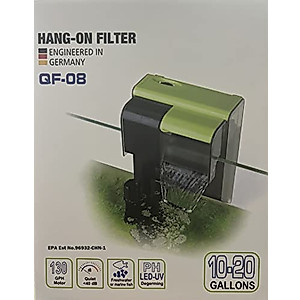 5W UV Sterilizer Hang-On Back Filter，Fish Tank Filter for Aquariums，Aquarium Filter with Surface Skimmer 3 in 1 Filter Up to 10-20 Gallons (QF-08)